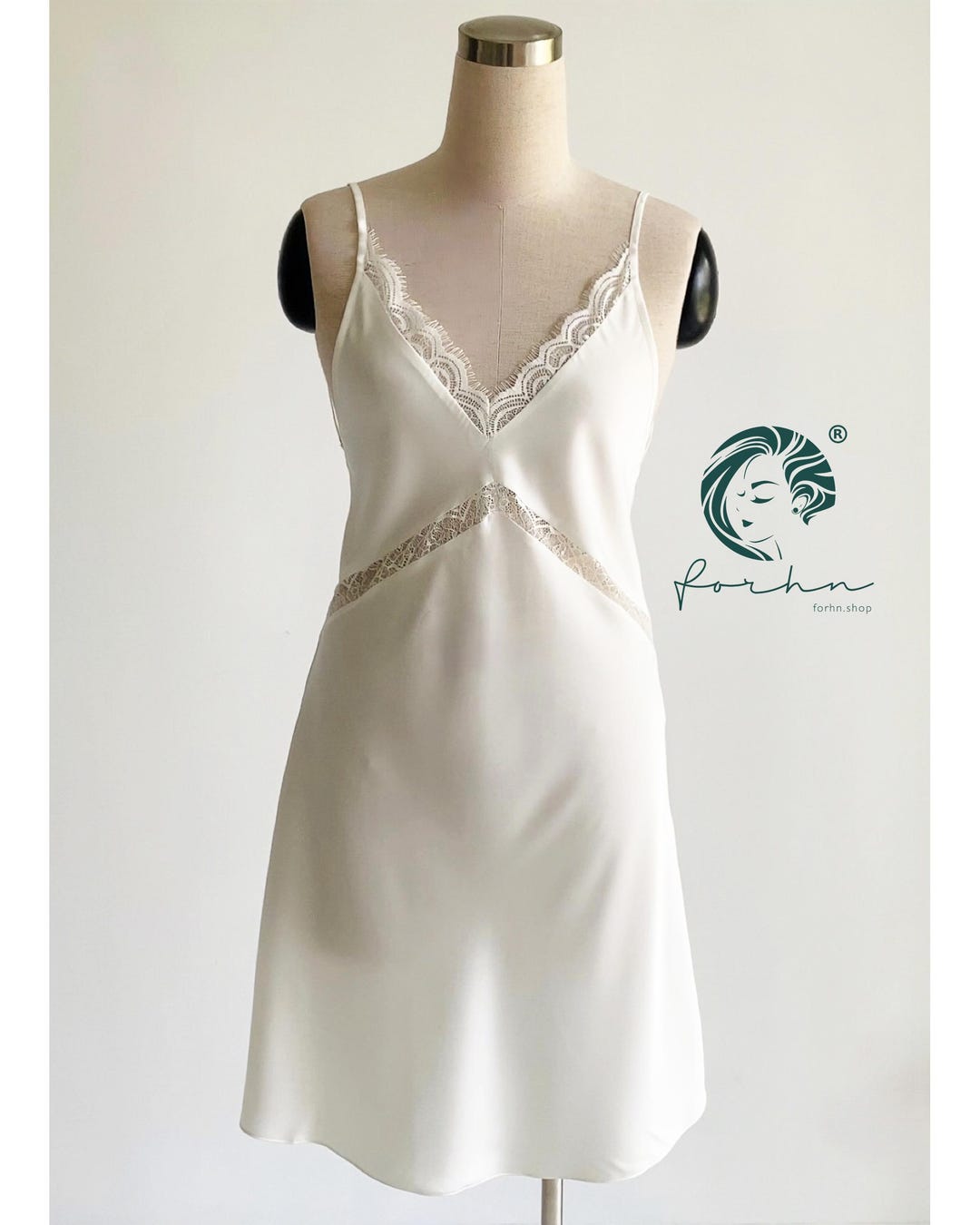 White Satin Slip Dress & More Colors| Lace-trim Backless Nightgown ...