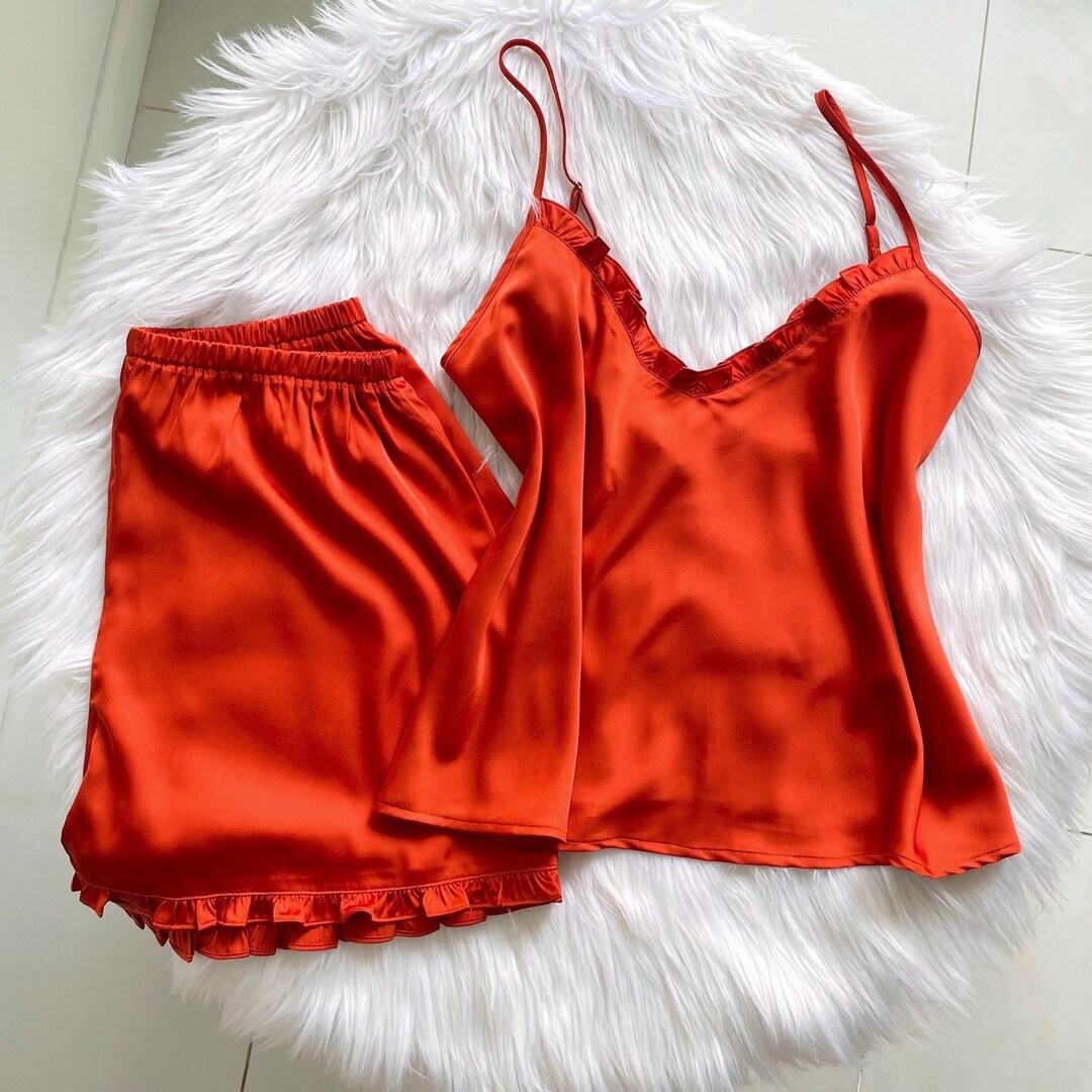 Burnt-orange Camisole Set| Orange Satin Cami and Shorts, Custom Colors ...