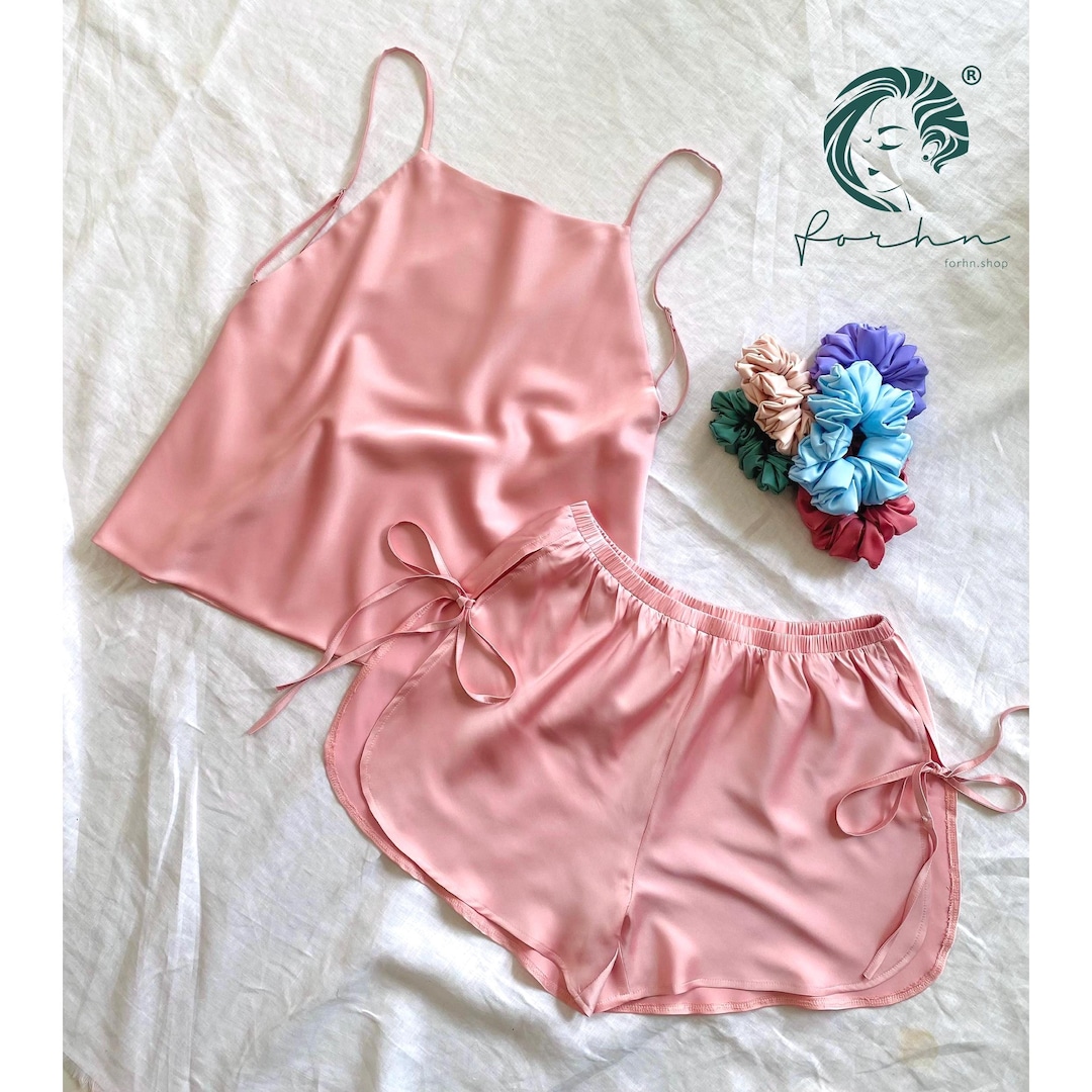 Pink Satin Cami and Shorts Set: Bridal Loungewear, Custom Colors for ...