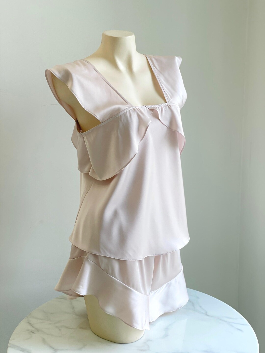 Neutral Pink Satin Pajama Set Cami Shorts or Pants Bridal Sleepwear ...