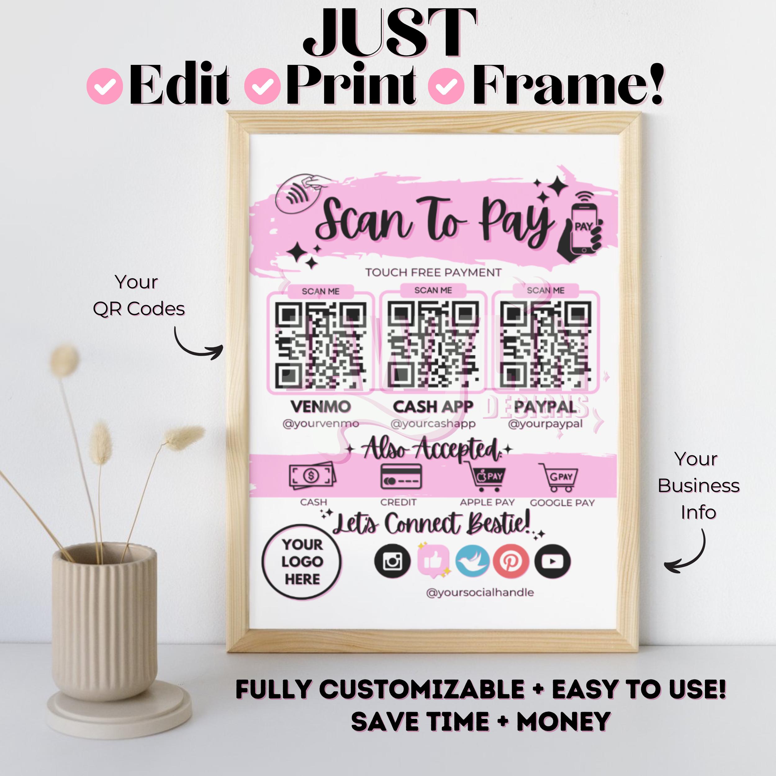 Editable QR Code Payment Sign Template | Customizable Scan to Pay Sign ...