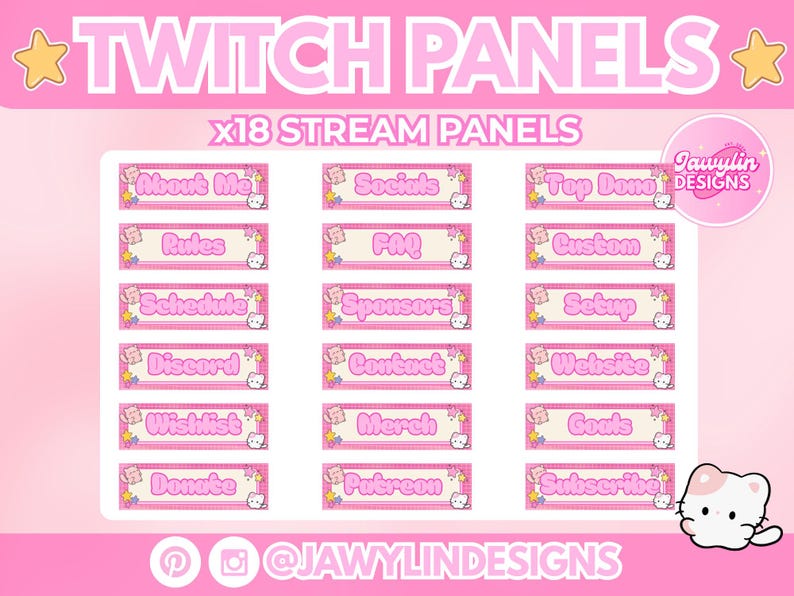 Kawaii Pastel Pink Twitch Panels Bundle 18 PNG Panels + Blank | Cute ...