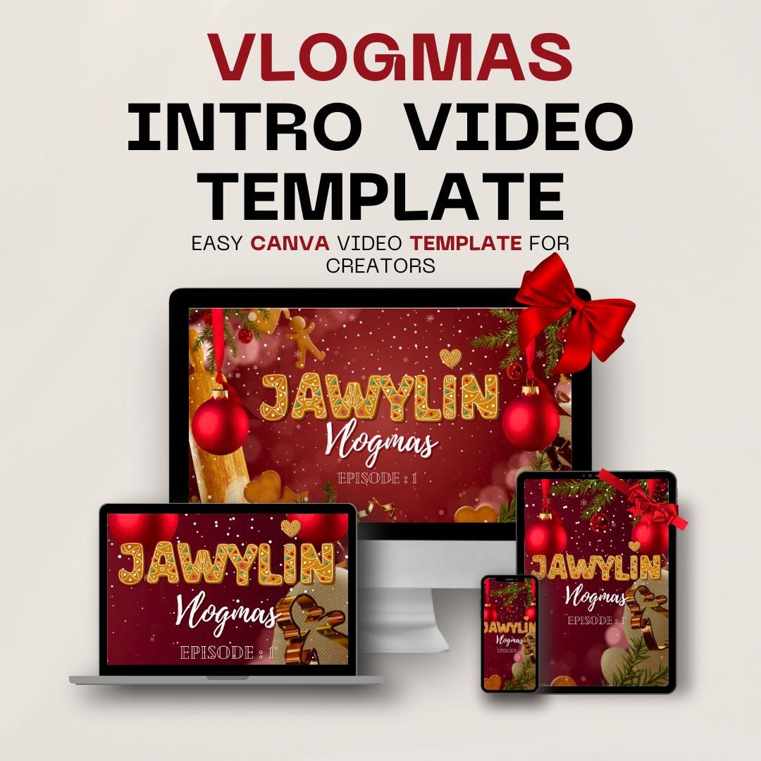 Aesthetic Vlogmas Youtube Video Intro Template for Canva, Channel ...