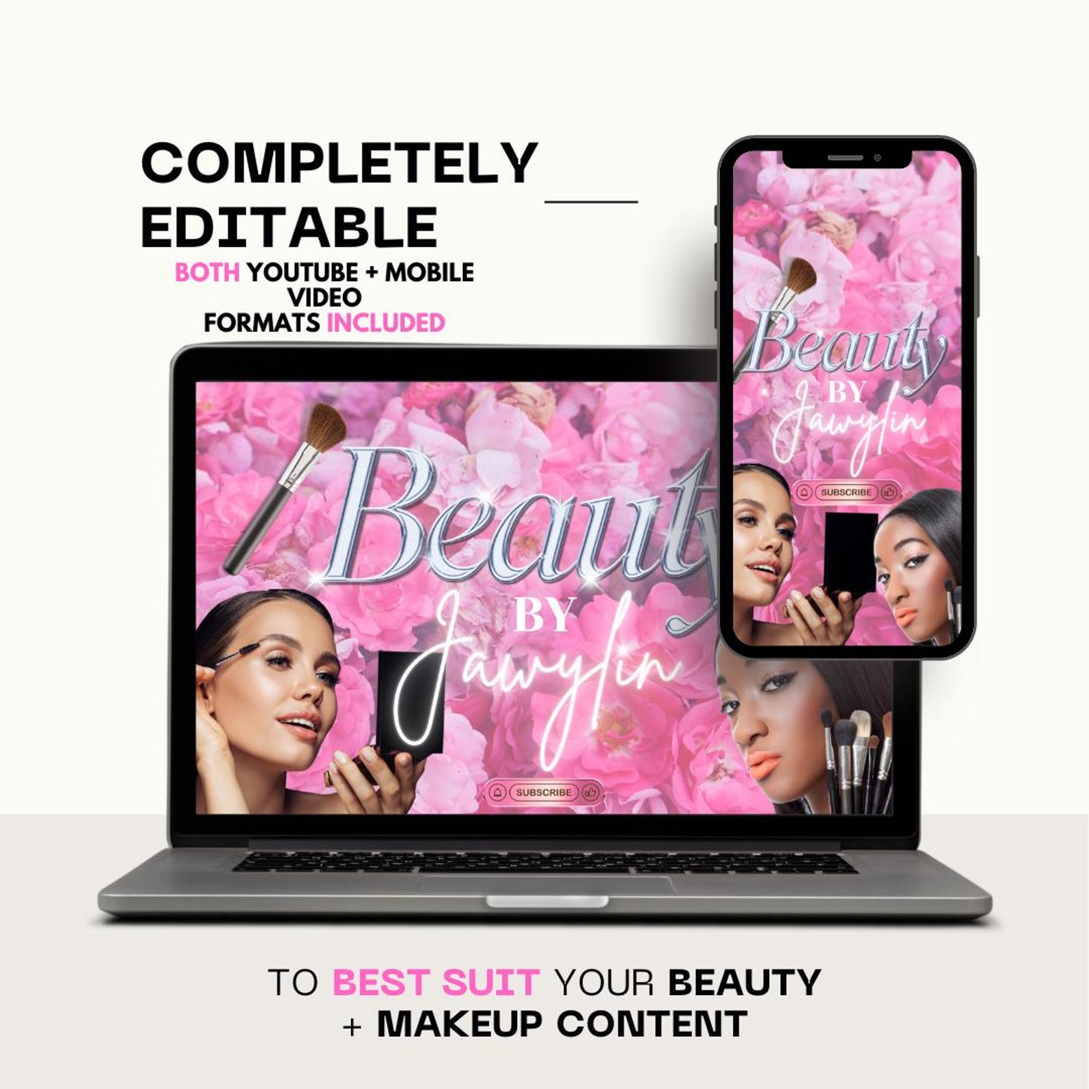 Pink Beauty Youtube Video Intro Template for Canva, Beauty Channel ...