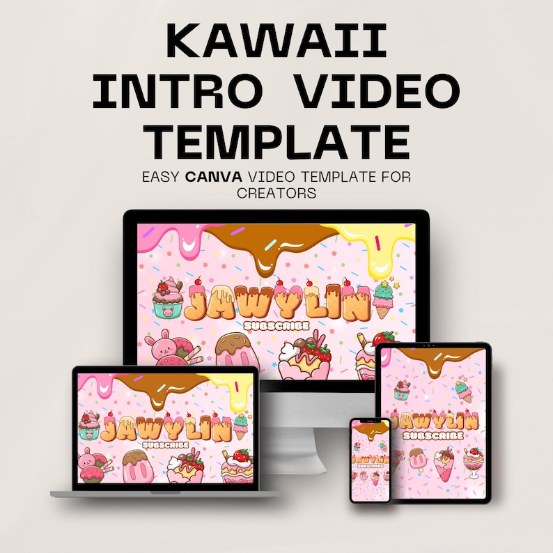 Kawaii Youtube Video Intro Template for Canva, Outro Video, Dessert ...