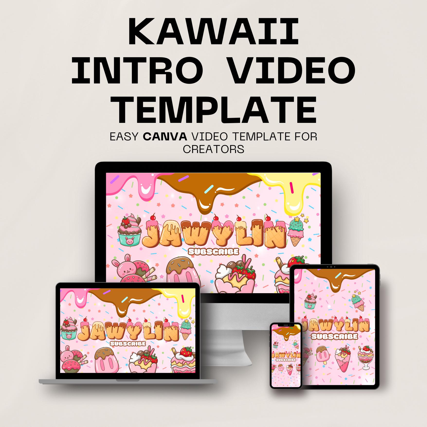 Kawaii Youtube Video Intro Template for Canva, Outro Video, Dessert ...