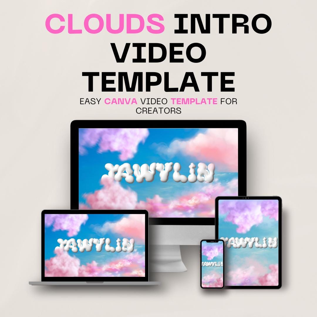 Pastel Clouds Cute Vlogs Youtube Video Intro Template for Canva, UGC ...