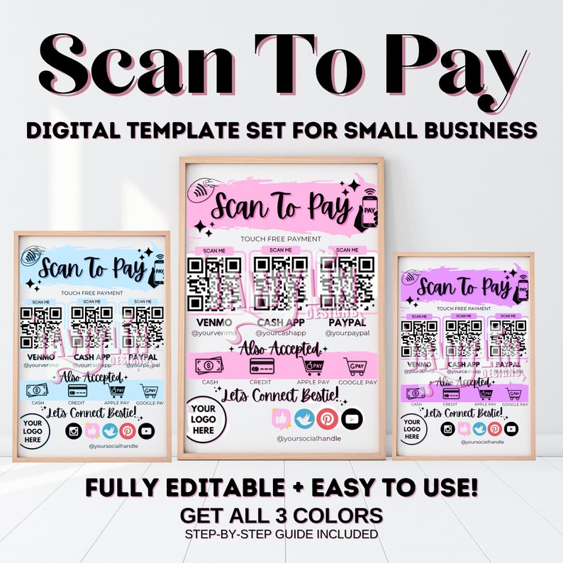 Editable QR Code Payment Sign Template | Customizable Scan to Pay Sign ...