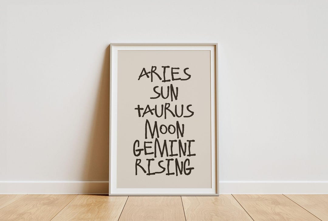 Custom Astrology Big Three Print | Sun Moon Rising Star Sign Typography ...