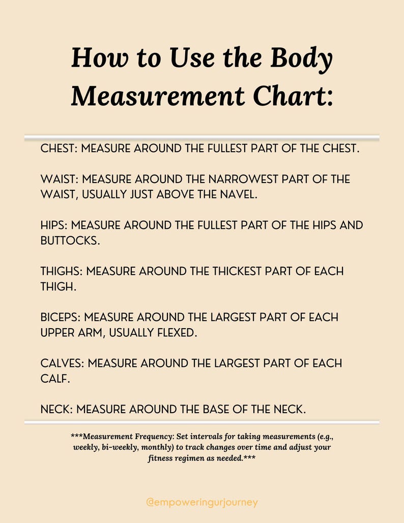 Body Measurement Chart - Fitness Planner - Etsy UK