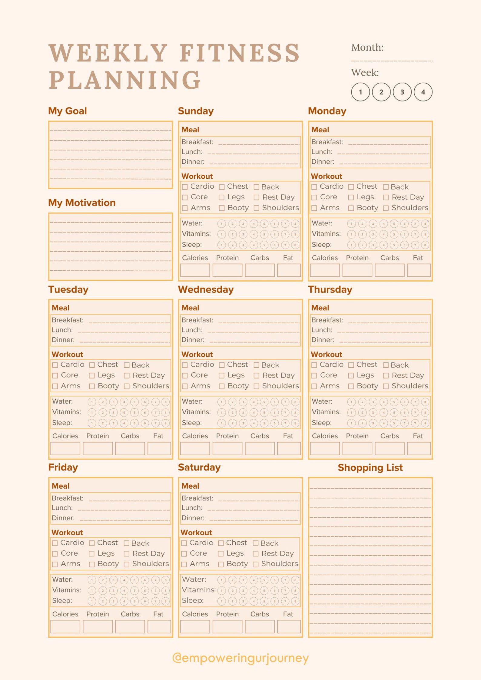 Weekly Fitness Planner 4week Planner to Track Monthly, Weekly, and ...