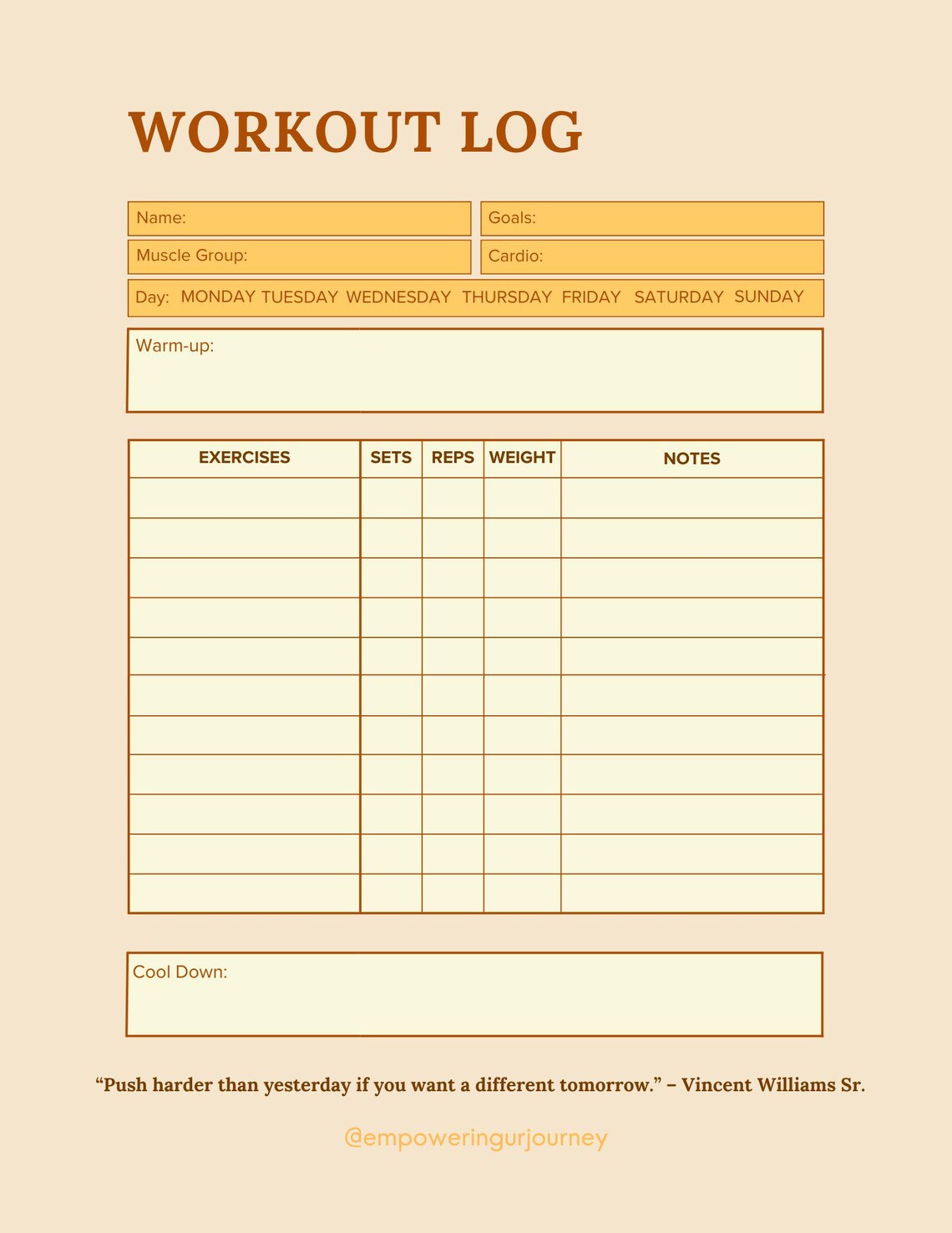 Workout Log Tracker - Fitness Planner - Etsy