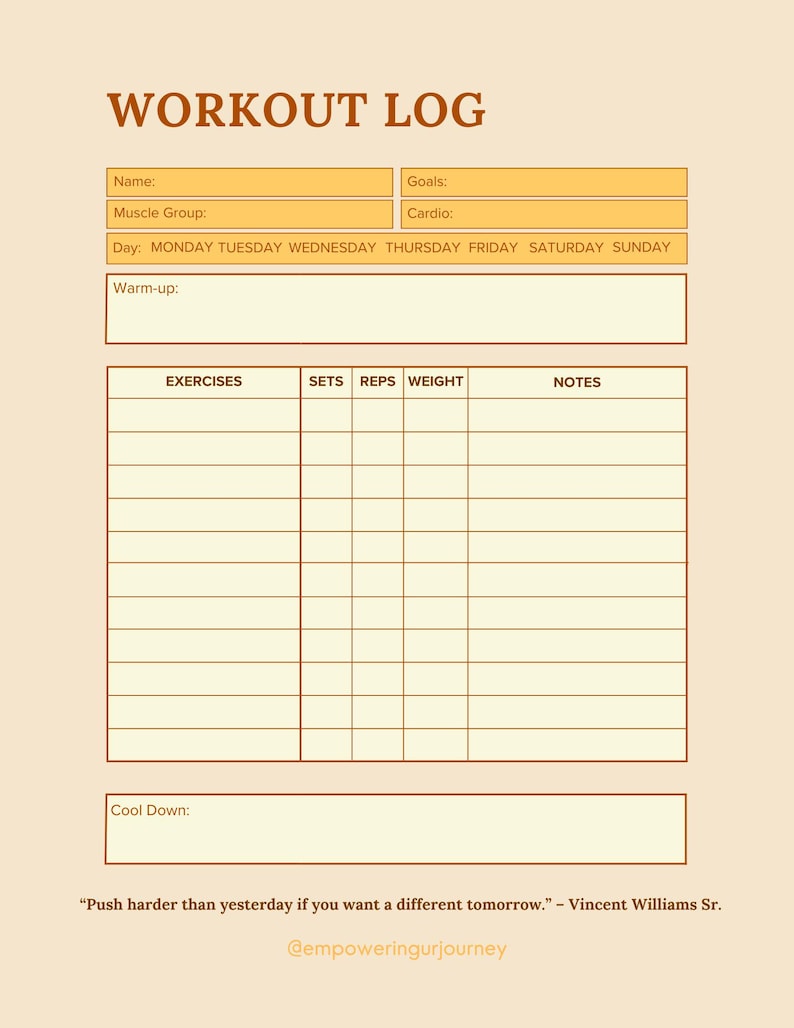 Workout Log Tracker - Fitness Planner - Etsy