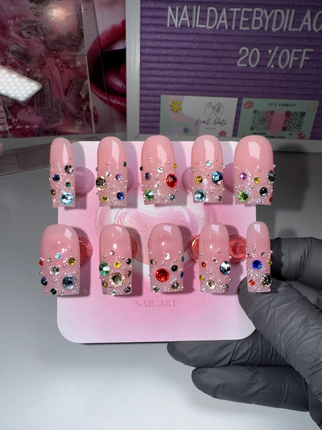 SUGAR GEMZ Press on Set| Crystal Tips| Sparkle| Rhinestones| Reflective ...