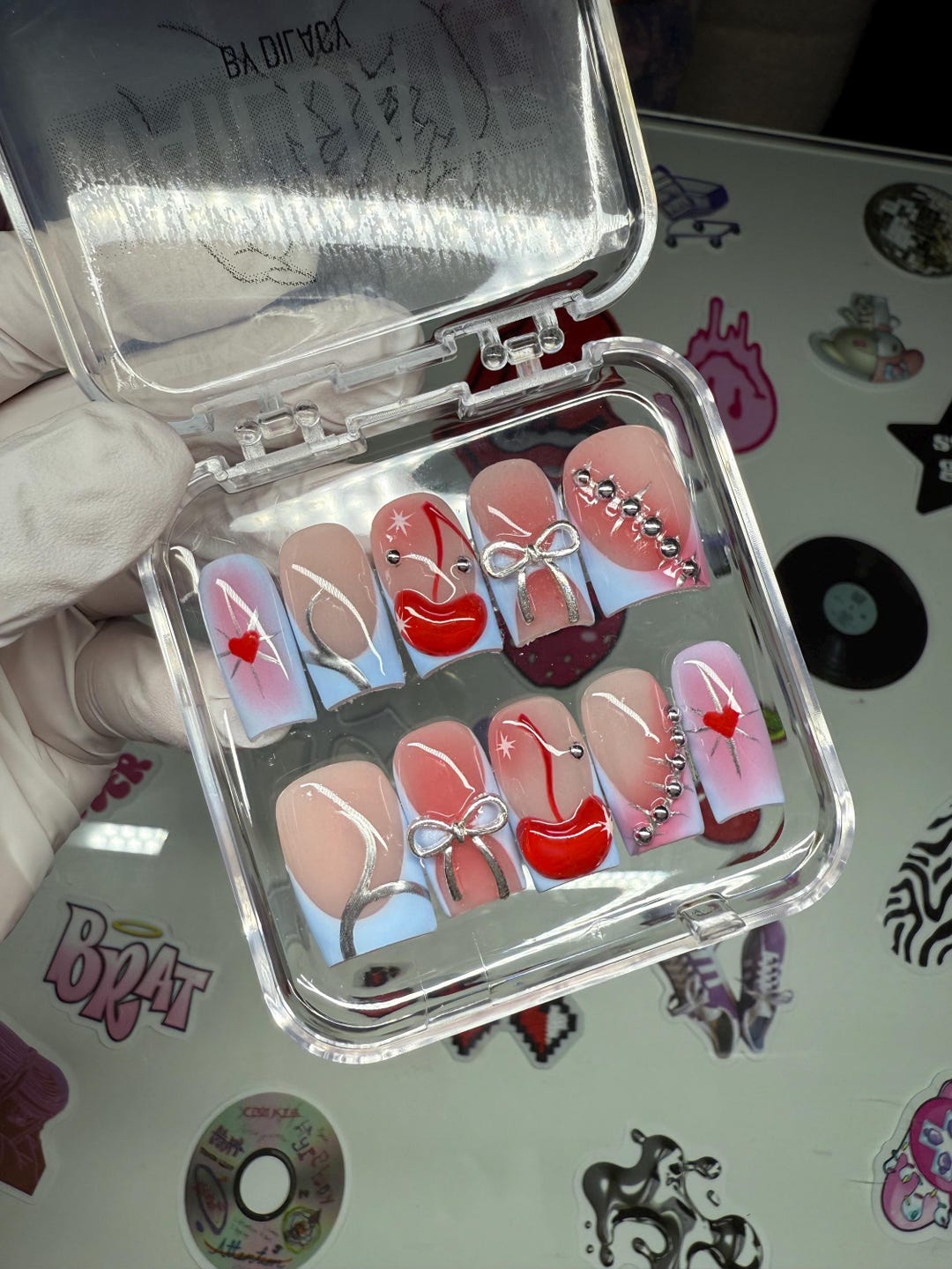 CHERRY CHROME | Ready to Ship | Large| Custom Press on Nails ...