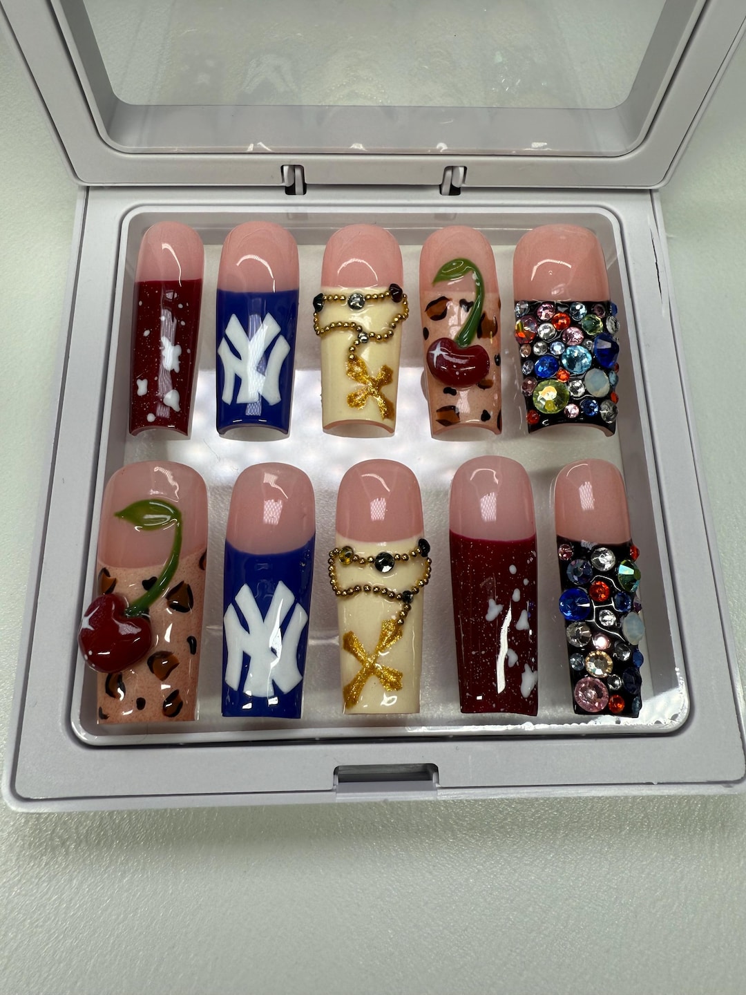 UPTOWN CUTIE Press on Nails | Chain Cross| Gold | Cheetah | Cherry ...