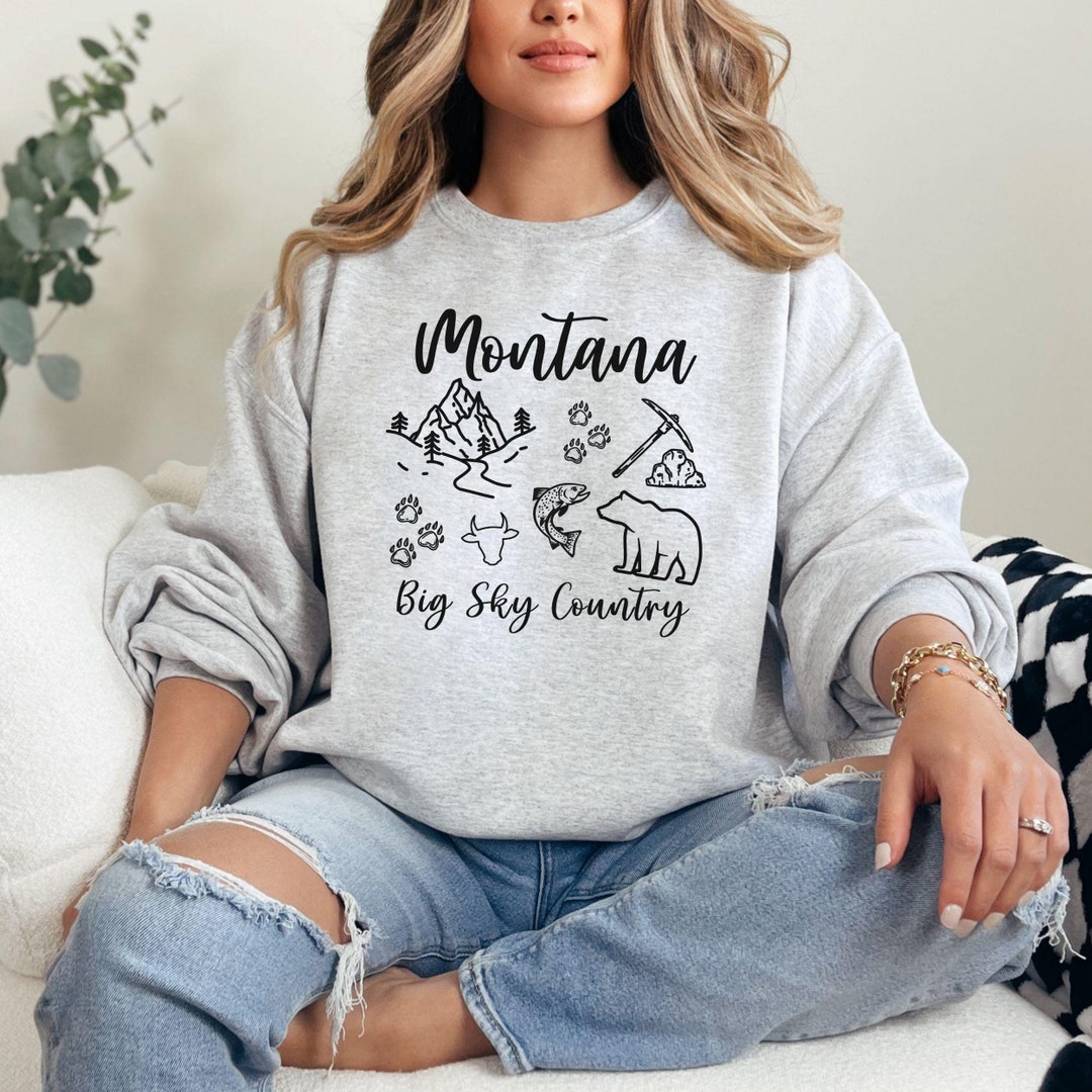 Montana Doodle Line Art Black Graphic Sweatshirt Gift for Mom, Wife ...