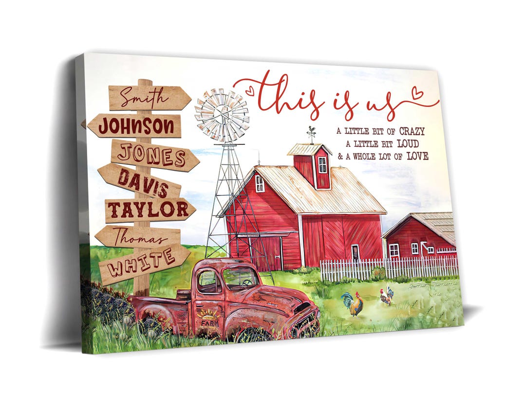 Personalized Family Name Red Barn Canvas Print | Farmhouse Decor - Etsy