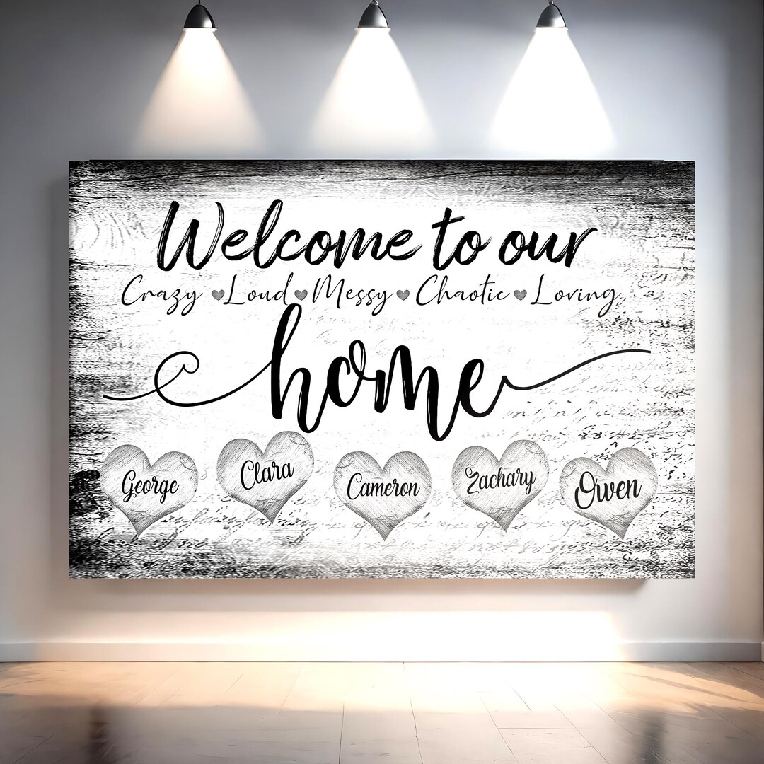 Family Wall Art Welcome to Our Home, Welcome Sign Canvas, Our Family ...