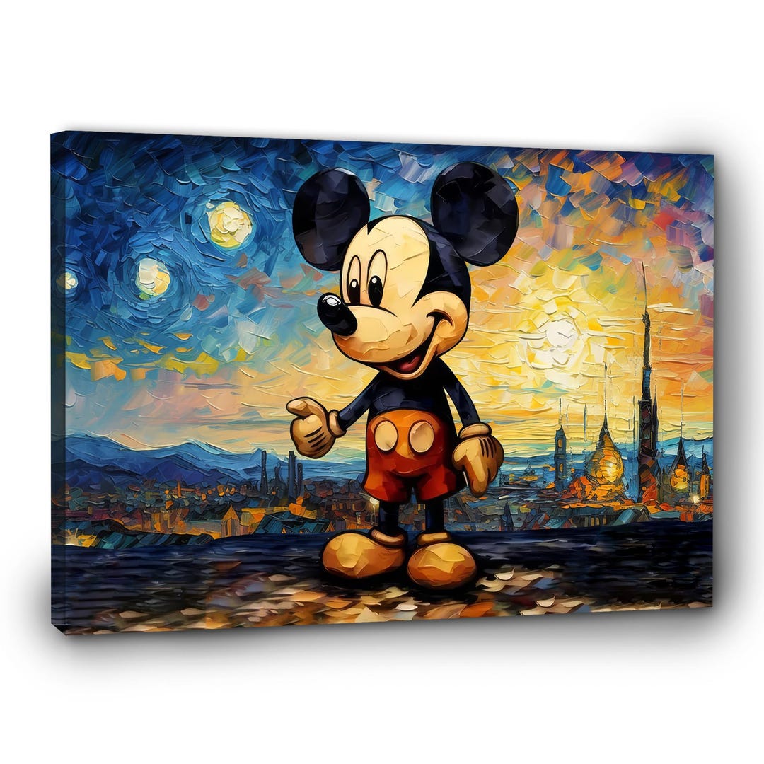 Disney Art Mickey Mouse Starry Night Canvas Wall Art, Disney Canvas ...