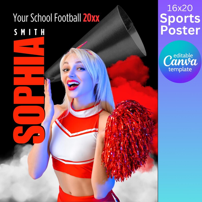 Custom Cheerleader Sports Poster Template for Canva Design Personalized ...