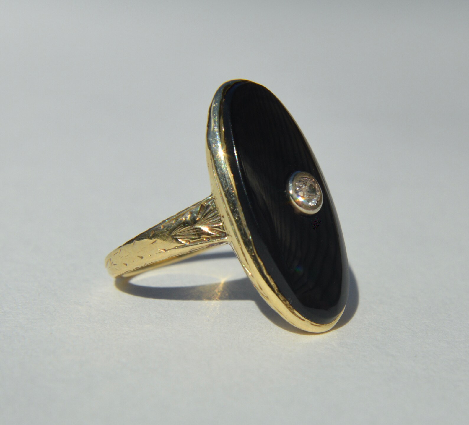 Antique Victorian Era 14K Gold Onyx Diamond Oval Signet Ring - Etsy