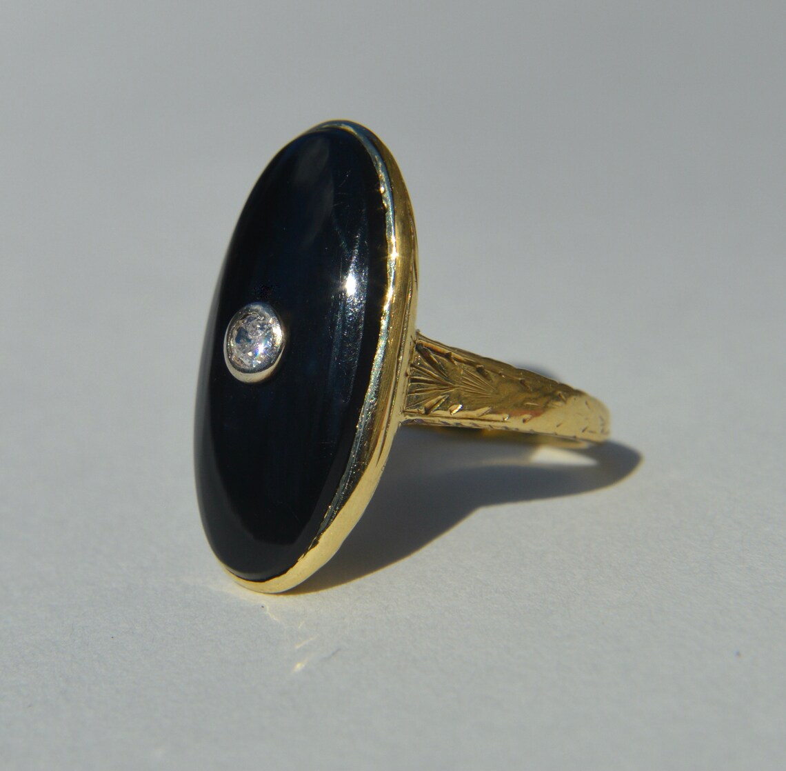 Antique Victorian Era 14K Gold Onyx Diamond Oval Signet Ring - Etsy