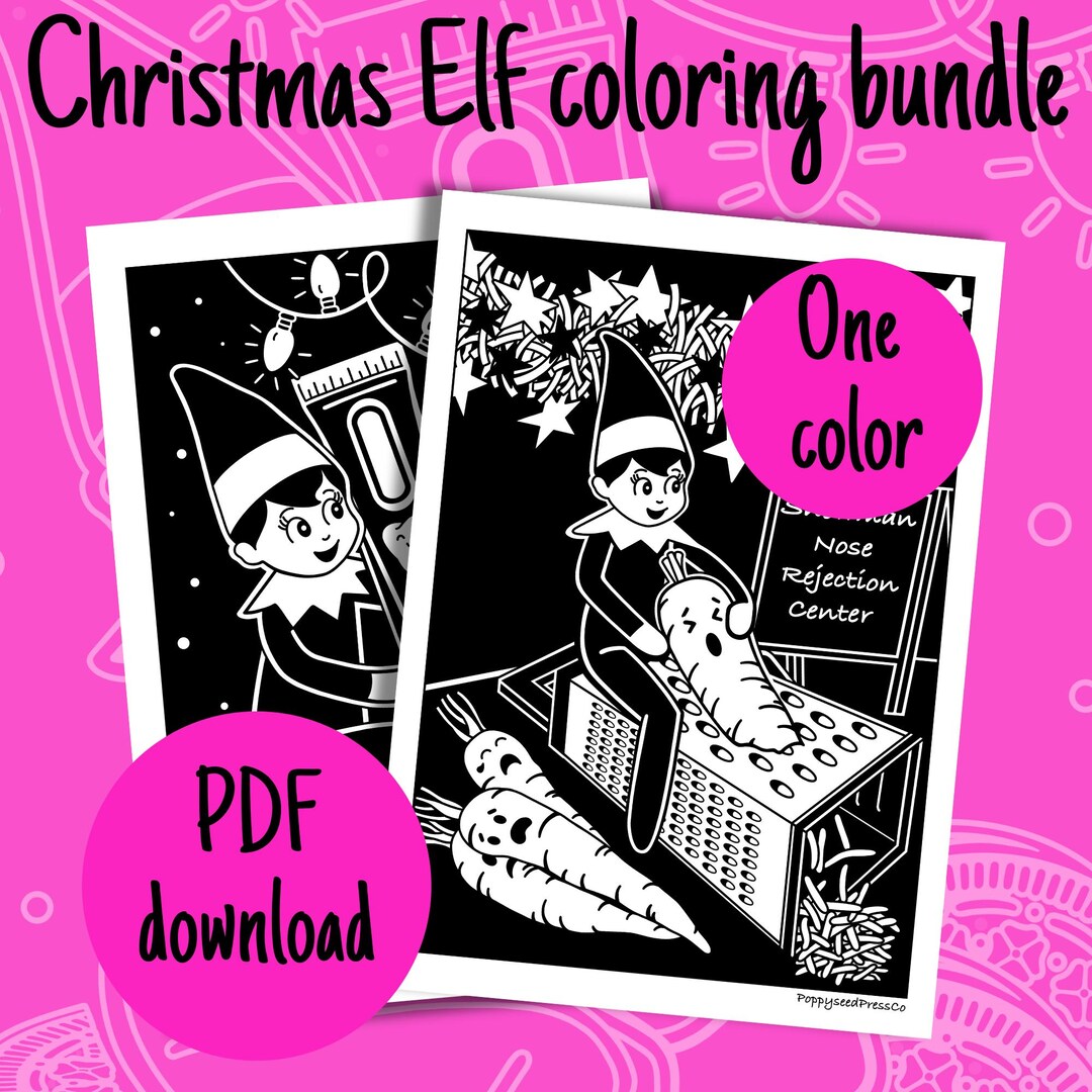 Christmas Elf Coloring Page Bundle of 2, Monochrome Printable (PDF ...