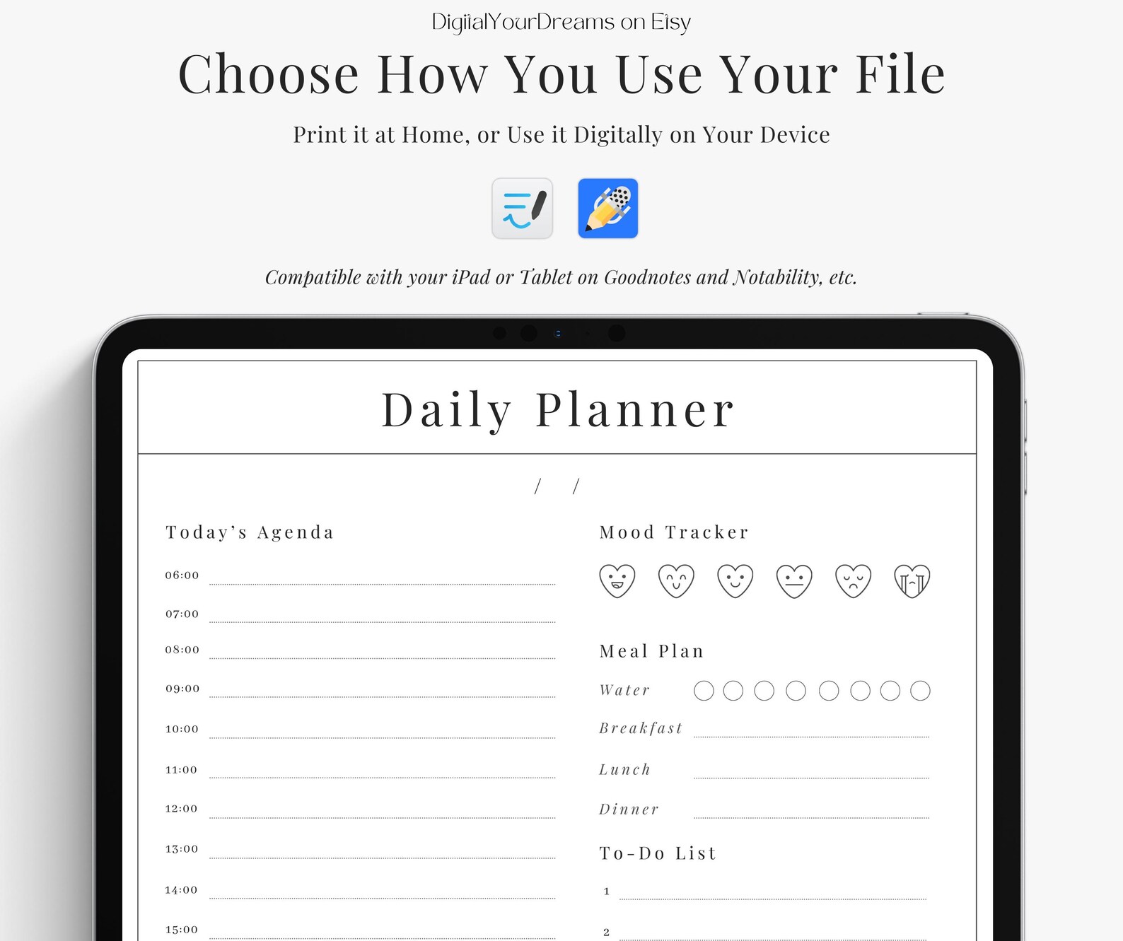 Printable Daily Planner Digital Daily Planner iPad Digital Planner ...