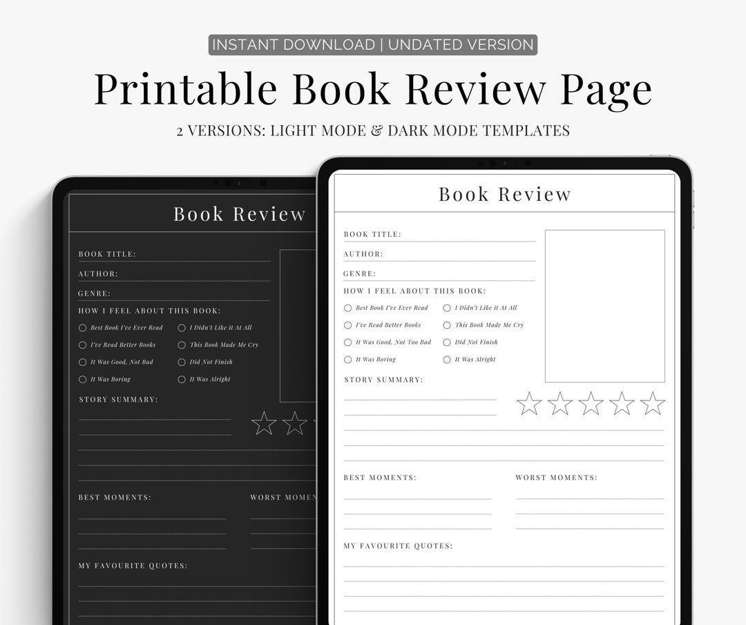 Printable Book Review Page Digital Book Review Booktok Review iPad ...