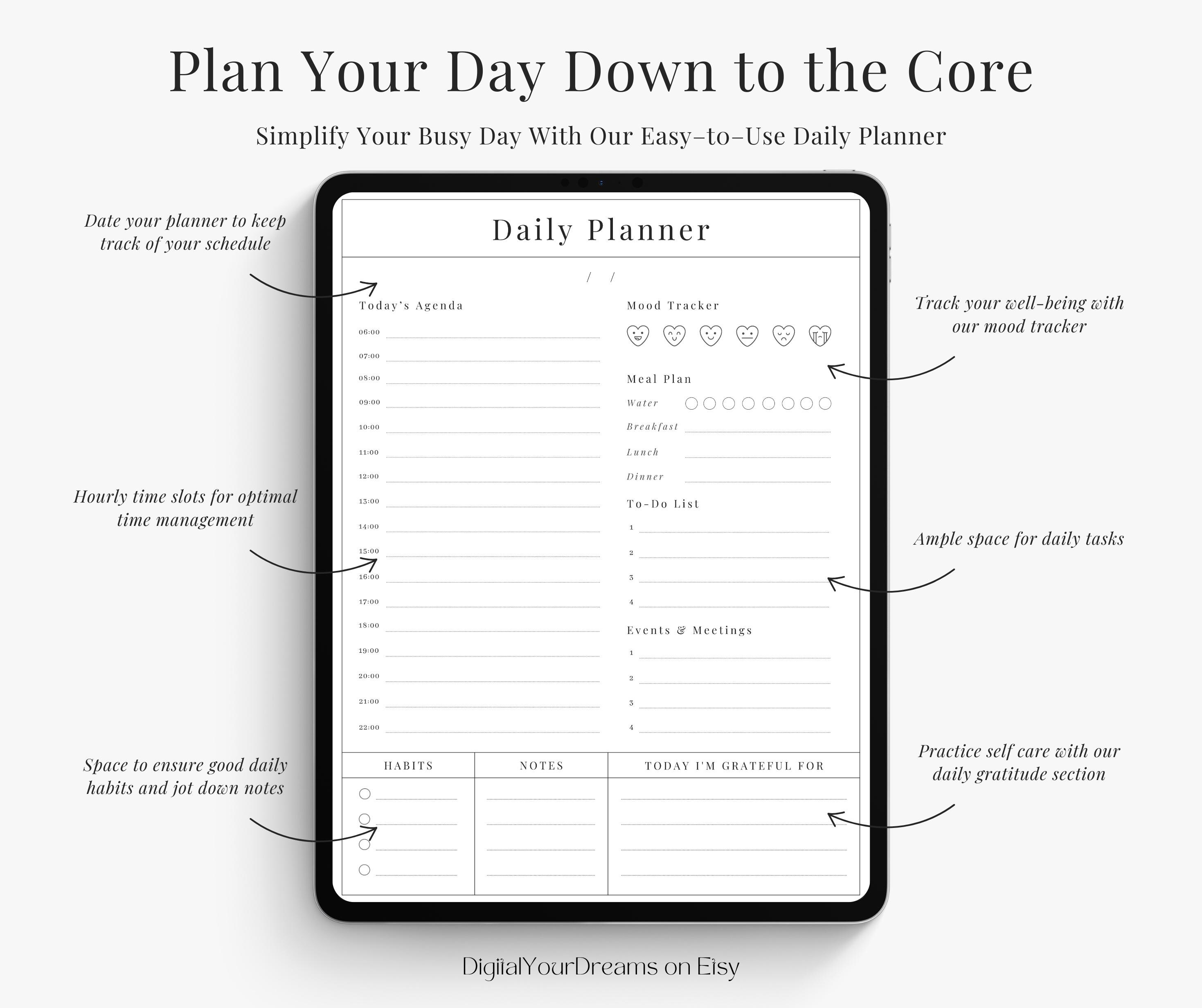 Printable Daily Planner Digital Daily Planner iPad Digital Planner ...