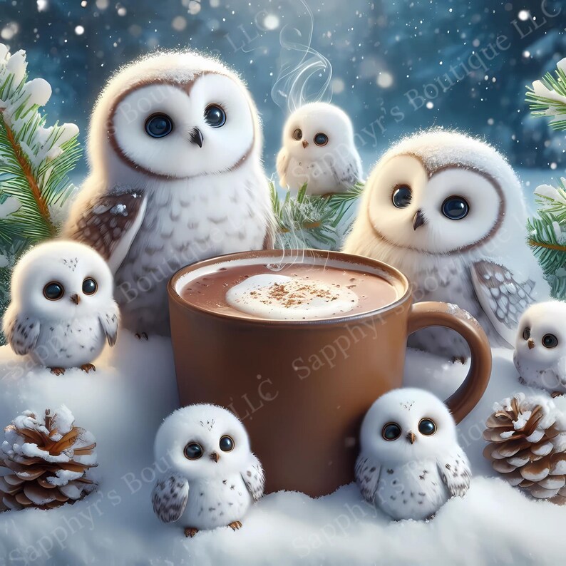 Christmas Owl Digital Prints Cozy Winter Animal Wall Art Holiday Hot ...