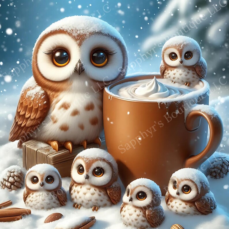 Christmas Owl Digital Prints Cozy Winter Animal Wall Art Holiday Hot ...