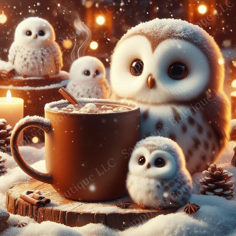 Christmas Owl Digital Prints Cozy Winter Animal Wall Art Holiday Hot ...