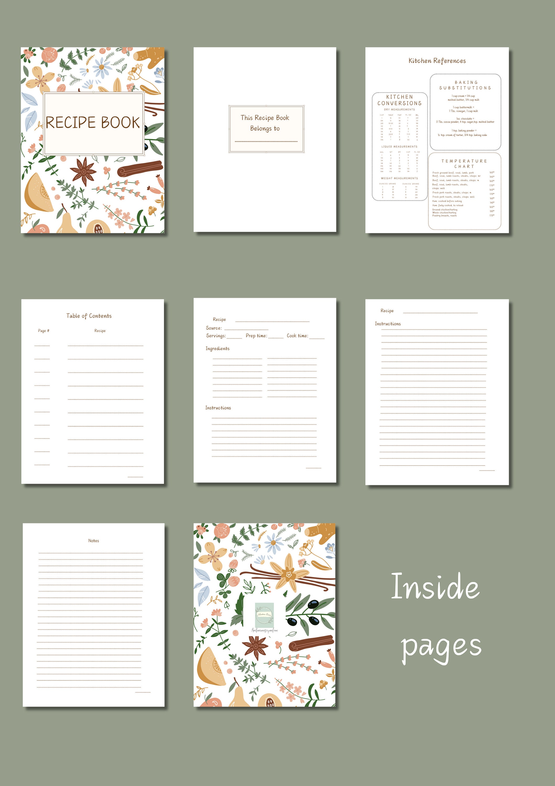Recipie Book Template Printable, Blank Recipie Pages, Notes and Kitchen ...
