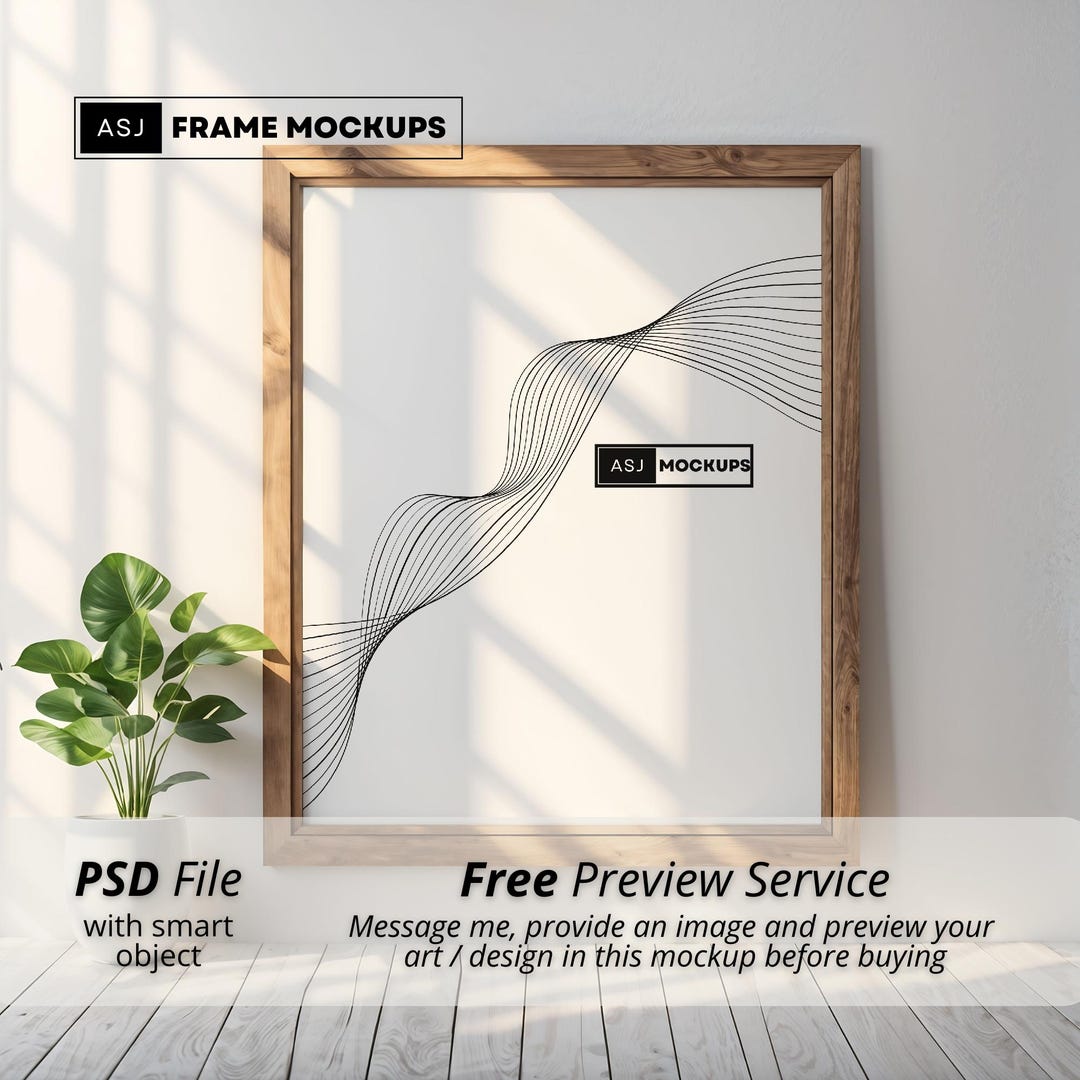 Vertical Wooden Frame Mockup, Rustic PSD Template, Wooden Floor Art ...