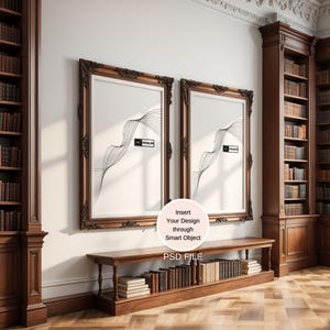Library Frame Mockup, Elegant Wood Frame in Classic Study, Digital ...