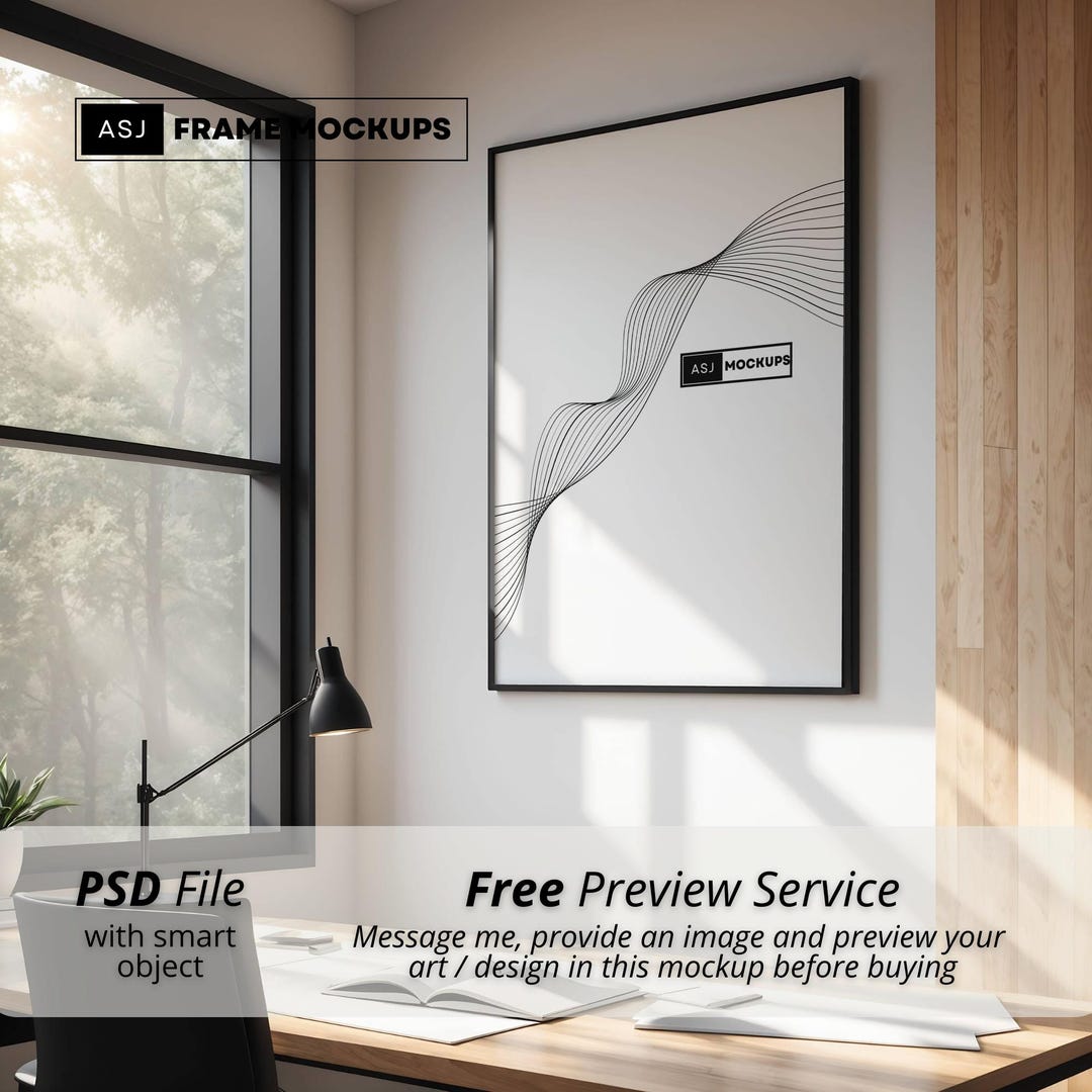 Study Room Poster Mockup, Medium Frame Mockup, Black Frame Modern ...