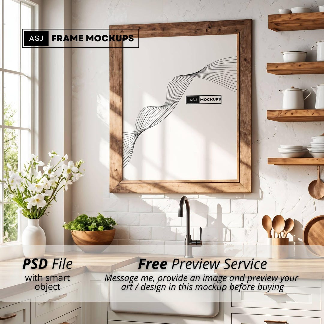 Kitchen Poster Mockup, One Poster Mock up Country Interior, Editable ...