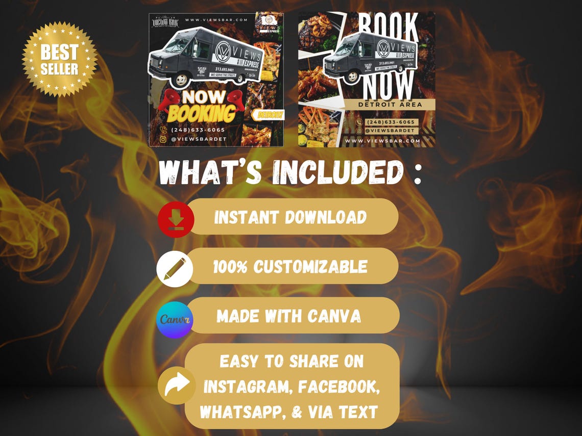 Food Truck Graphic Design Flyer for Instagram / Canva Template - Etsy