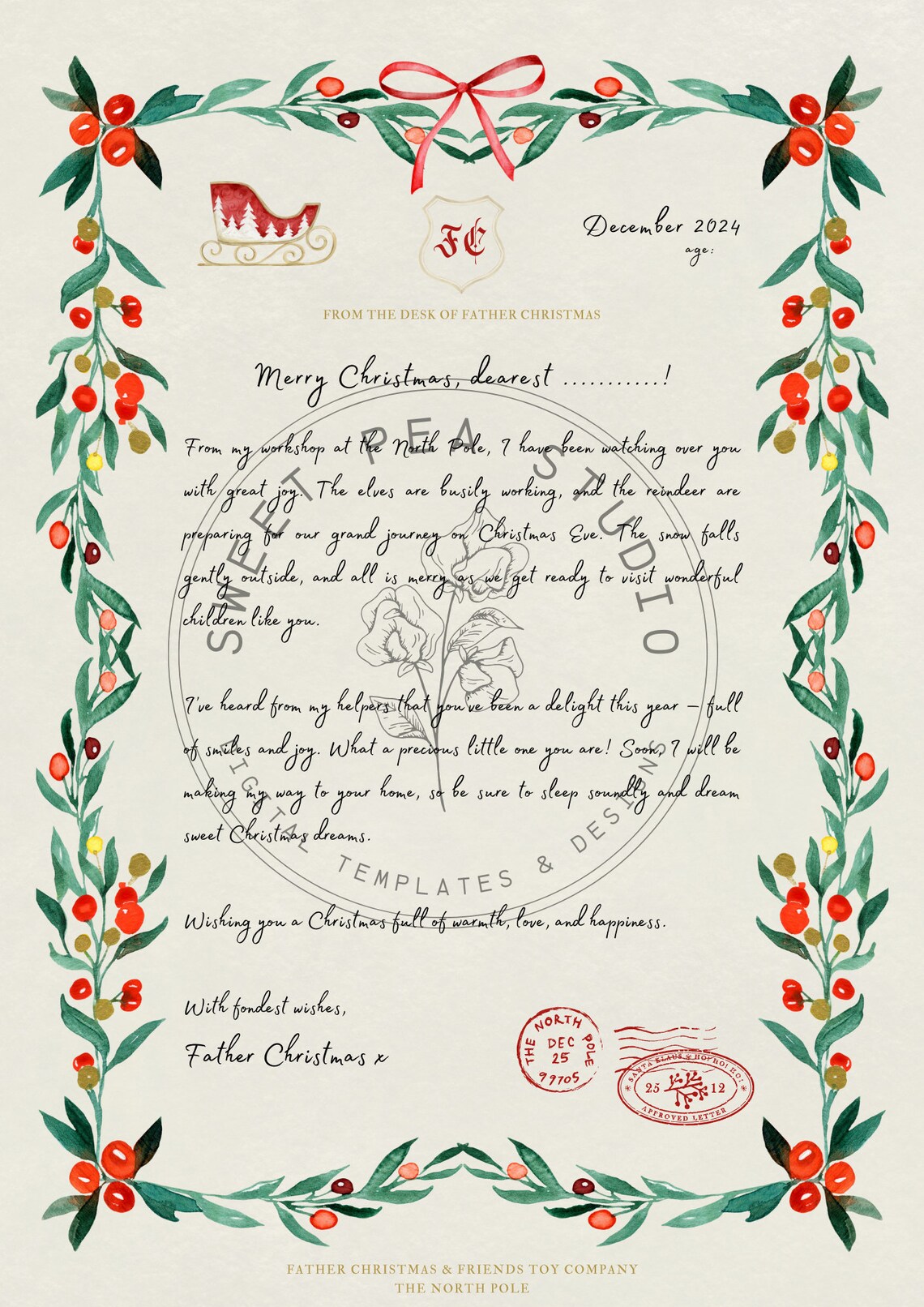 Illustrated Letter From Father Christmas | Printable Santa Letter ...