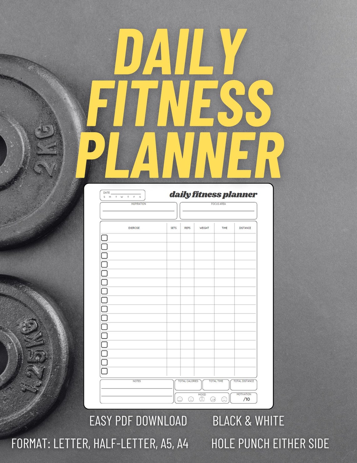 Daily Fitness Planner / Exercise Journal - Supports Exercise by Sets ...