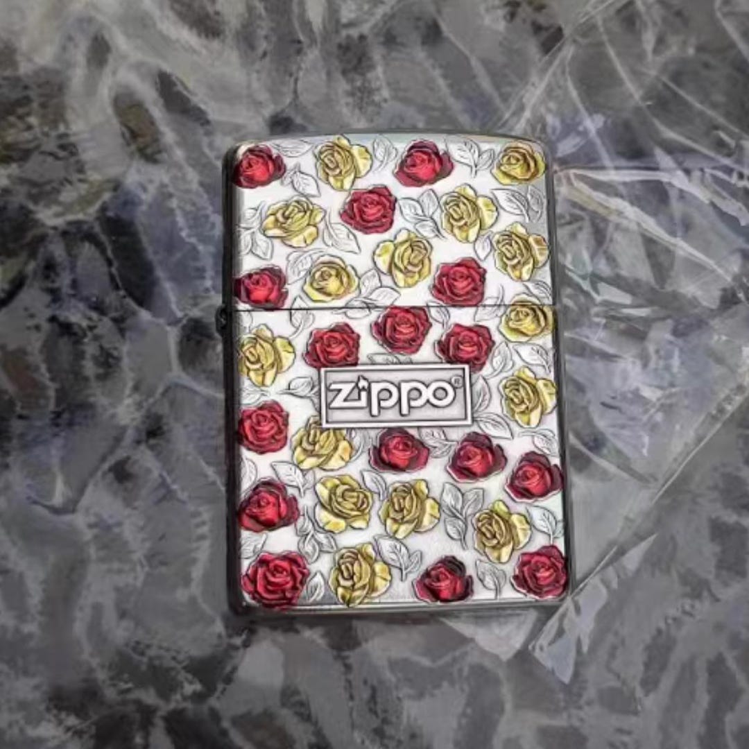 Zippo 99 Roses Armor Lighter – Relief Floral Design Painted Red & Gold ...