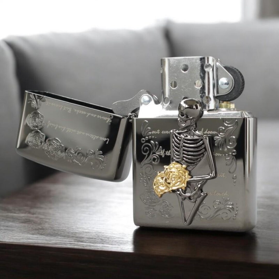Custom Skeleton Roses Design Windproof Zippo Lighter Intricate Skeleton ...