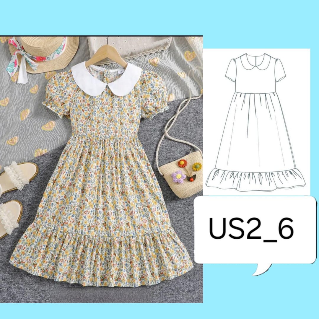PDF Gathered Dress Sewing Pattern for Girls, Ruffle Peter Collar Dress ...