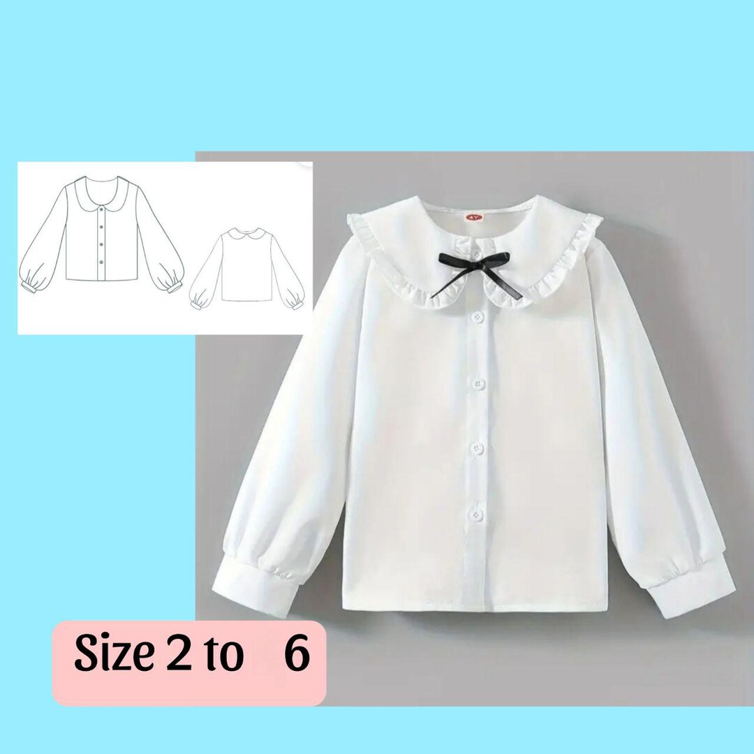 Long Sleeve Blouse Kids Pattern, Sewing Pattern Bishop Blouse for Girls ...