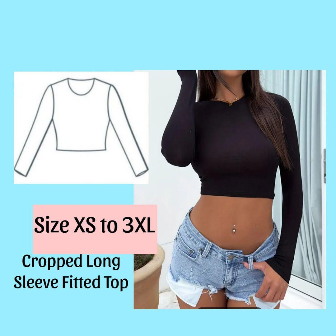PDF Long Sleeve Cropped Top Sewing Pattern, 4 Way Stretchy Fabric ...