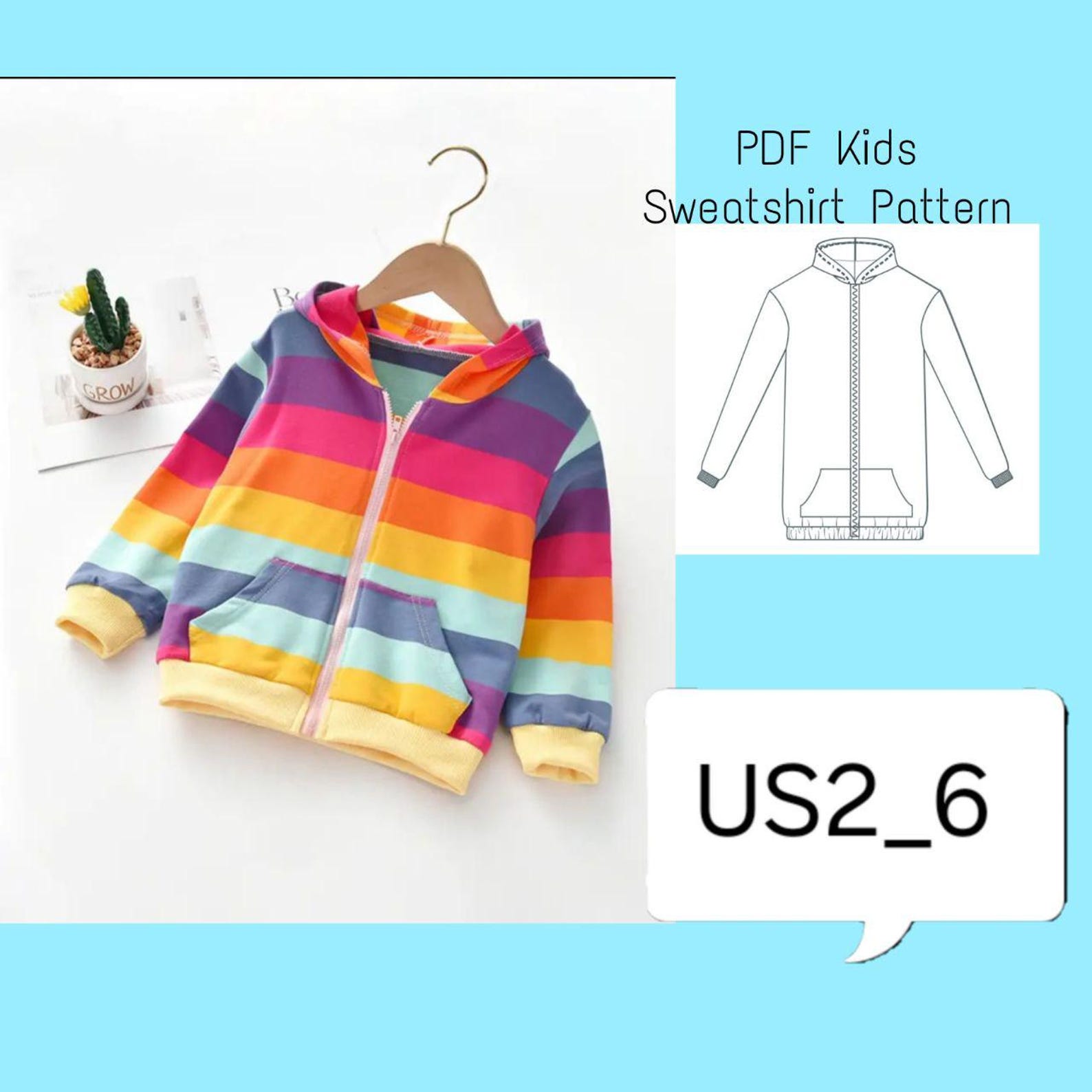 Zipper Front Pocket Kids Sewing Pattern PDF, Hooded Sweatshirt Girls ...