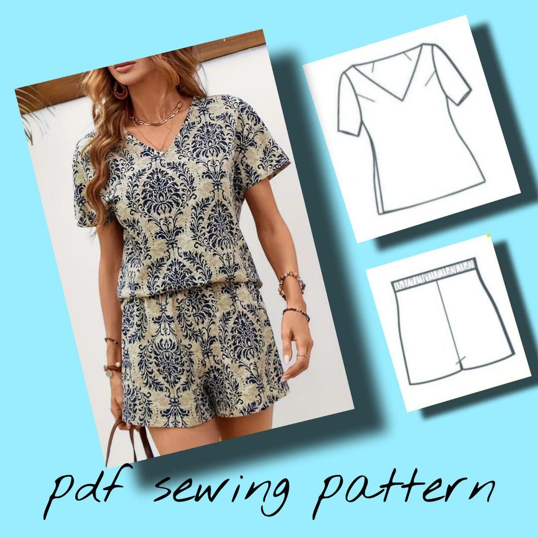 PDF Shorts & Top Set Sewing Pattern, Digital Sewing Pattern Summer, PDF ...