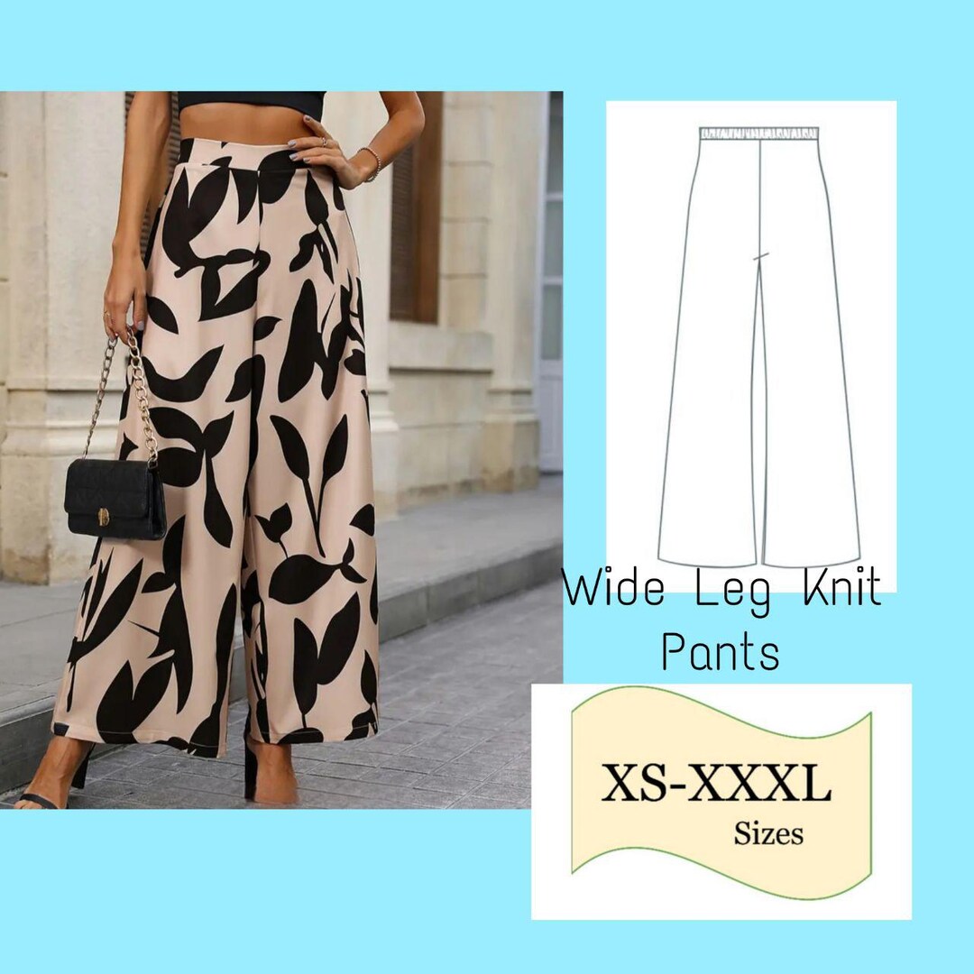 PDF Knit Sewing Pattern Pants, Wide Leg Digital Sewing Pattern Women ...